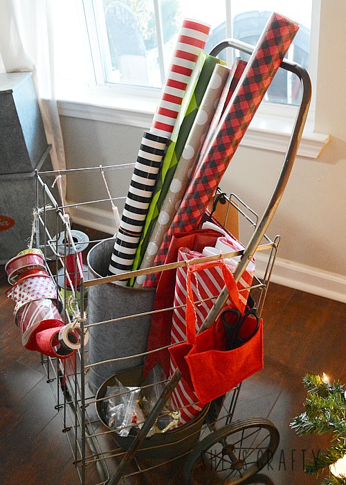 She's Crafty: Christmas Gift Wrap Cart from flea market shopping cart