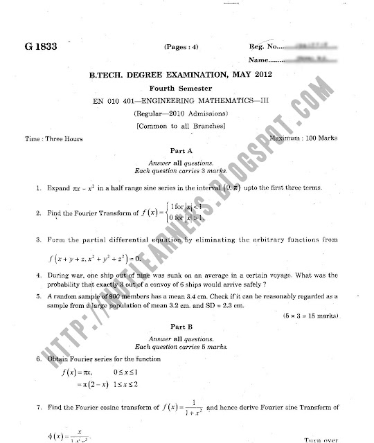 Engineering Mathematics III - MG University Question Paper | Nut Learners