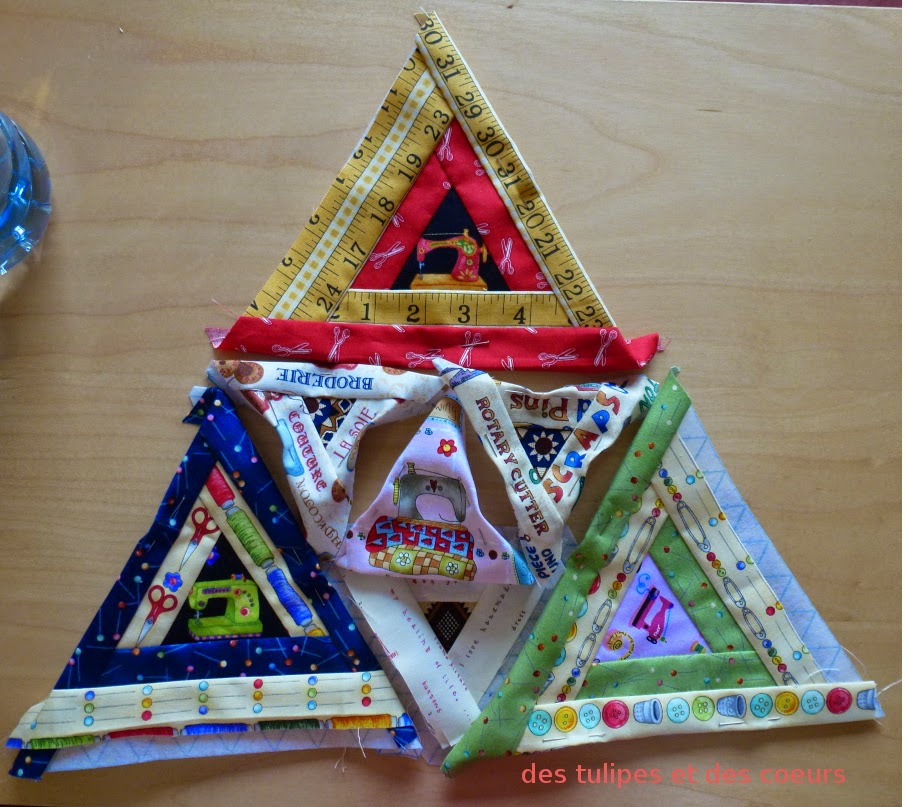 variation sur des triangles, mon troisième, patchwork et couture
