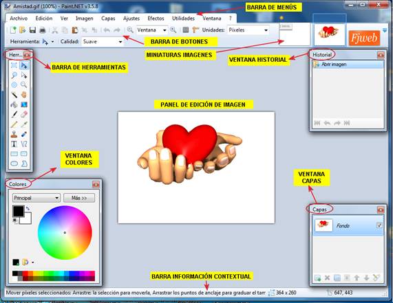 Paint.net: Partes de la ventana de Paint. Net