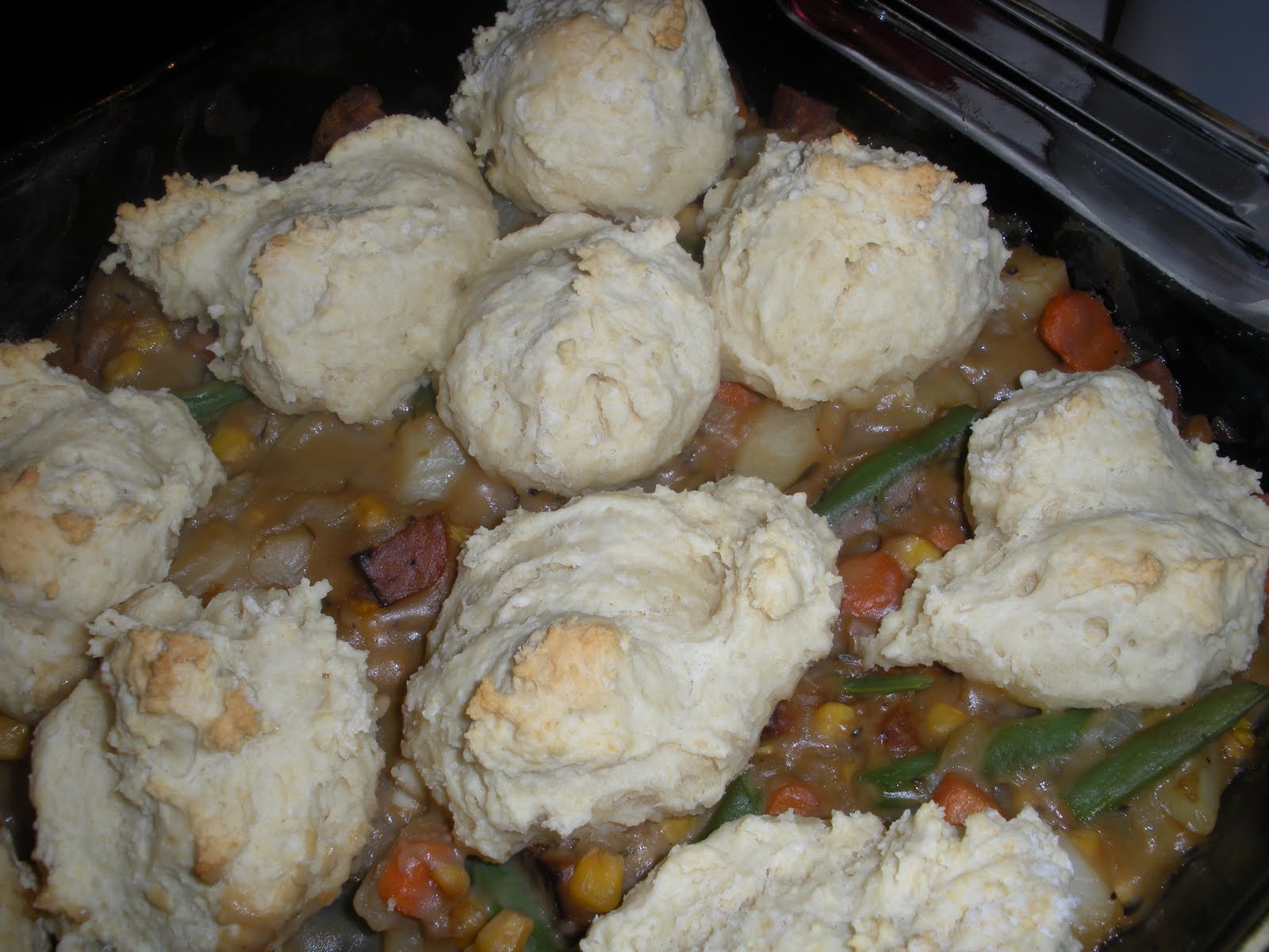 Veganizing: Veggie Burgers, BBQ Tofu and Corn Salad, Savory "Beef" Cobbler