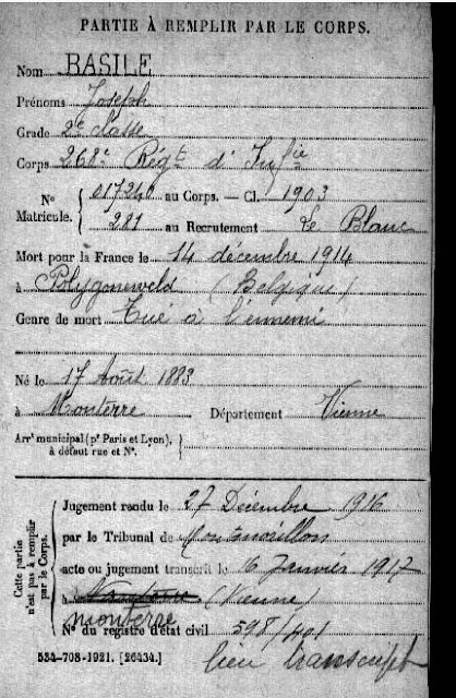 Mémoire des poilus de la Vienne: BASILE Joseph