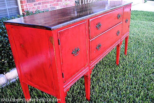 Buffet Reveal: Distressing Painted Furniture with Stain | i should be ...