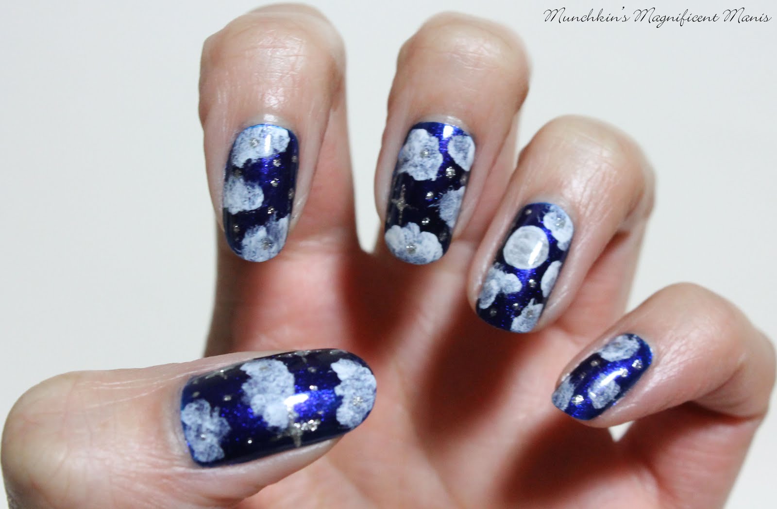 Munchkin’s Magnificent Manis: Full Moon- Night Sky Nail Design