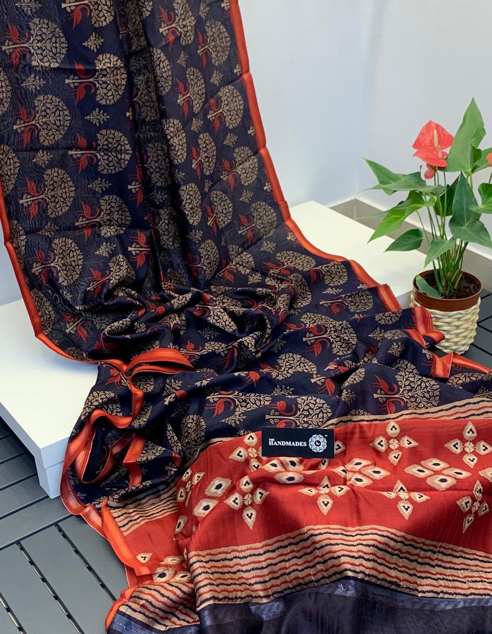 Hand print cotton silk sarees