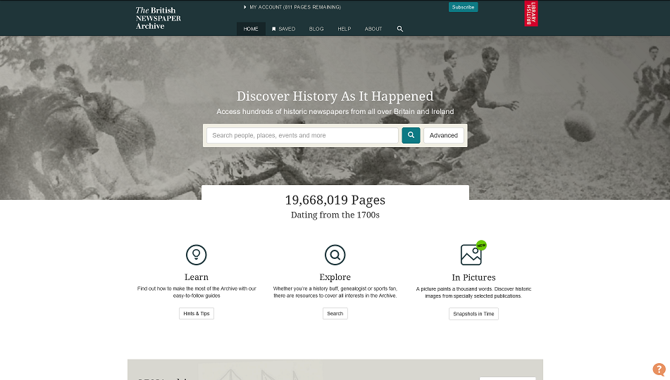 The GENES Blog: New British Newspaper Archive front page