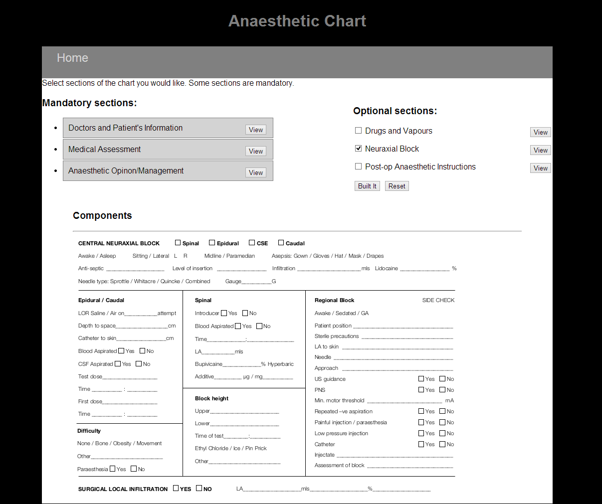 Universal Anaesthetic Chart