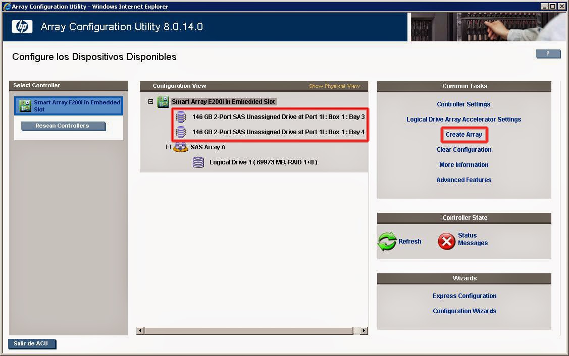 Pantallazos.es: Agregar un nuevo array de discos con ACU (Array ...
