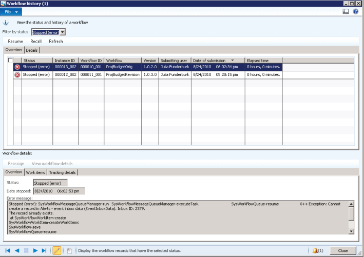 Microsoft Dynamics AX/365: View Workflow History