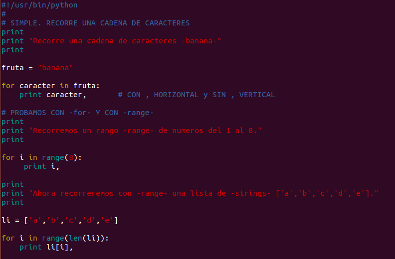 Repositorio Python: I.- Uso de FOR para recorrer cadenas, listas, etc.