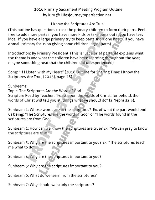 Life's Journey To Perfection: 2016 LDS Primary Sacrament Meeting ...