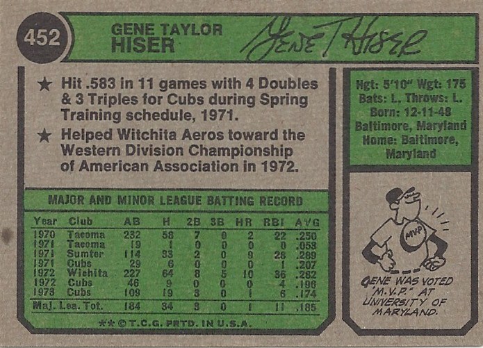 1974 Topps - Pennant Fever: #452 - Gene Hiser