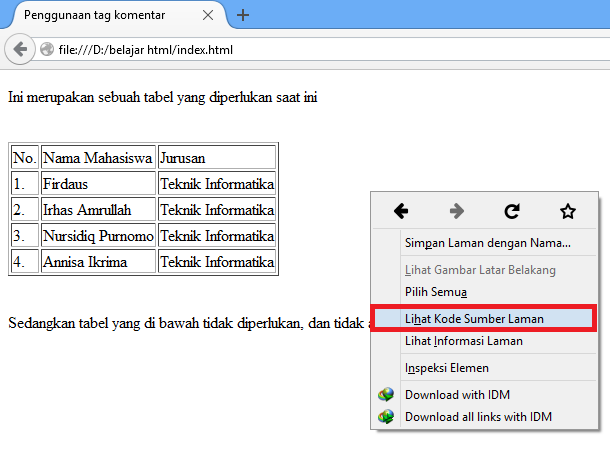 Cara Menambahkan Komentar Pada Kode HTML - Struktur Web
