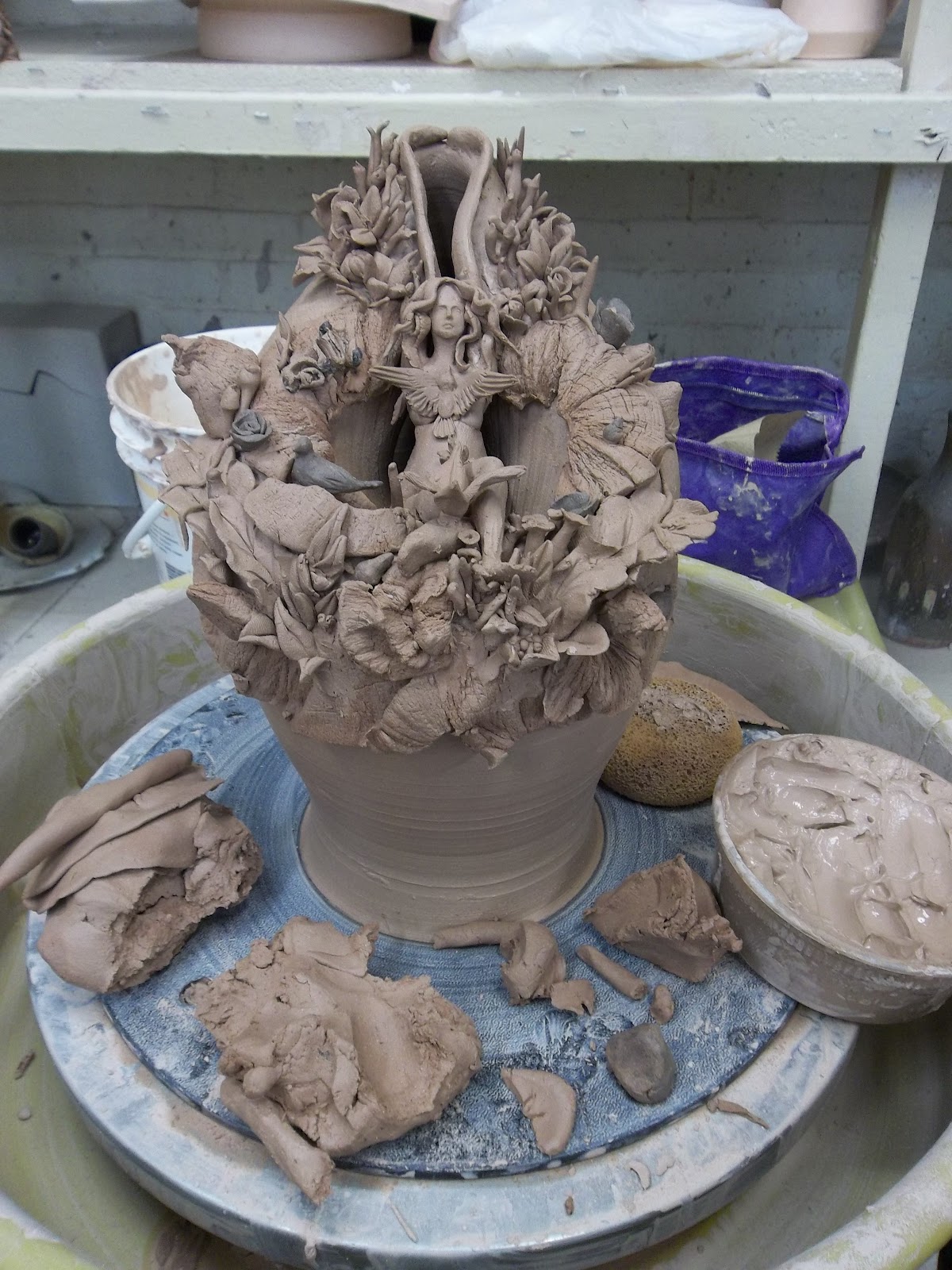 The Butterfly People : Wheel Thrown, encrusted, sculpted, pottery