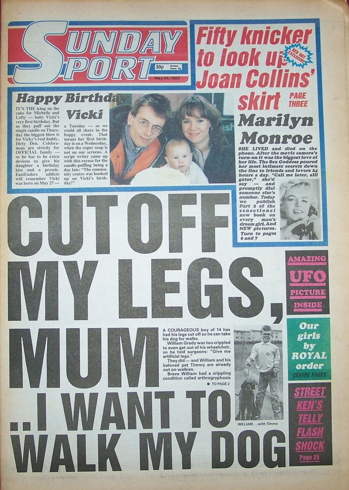 Vintage Sunday Sport newspaper 24th May 1987