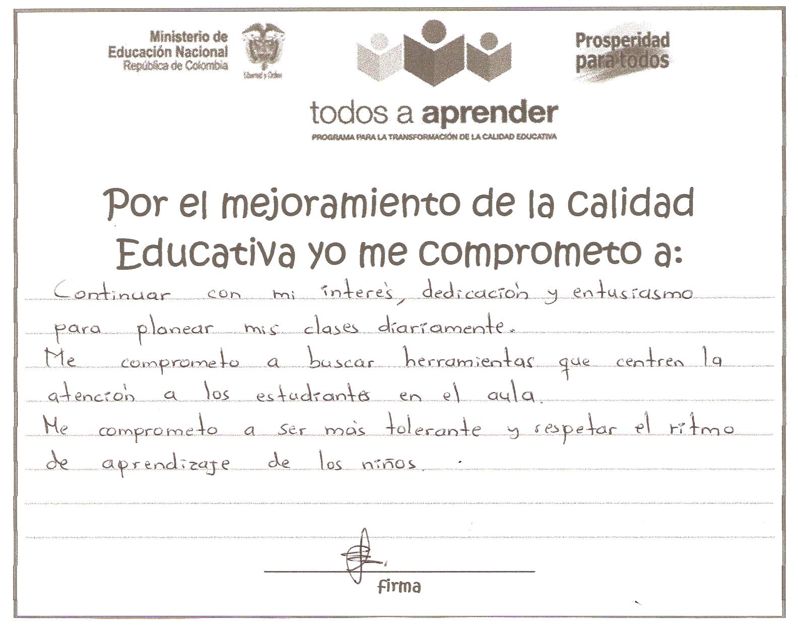yo me comprometo | Programa Todos a Aprender Institución Educativa Pablo VI