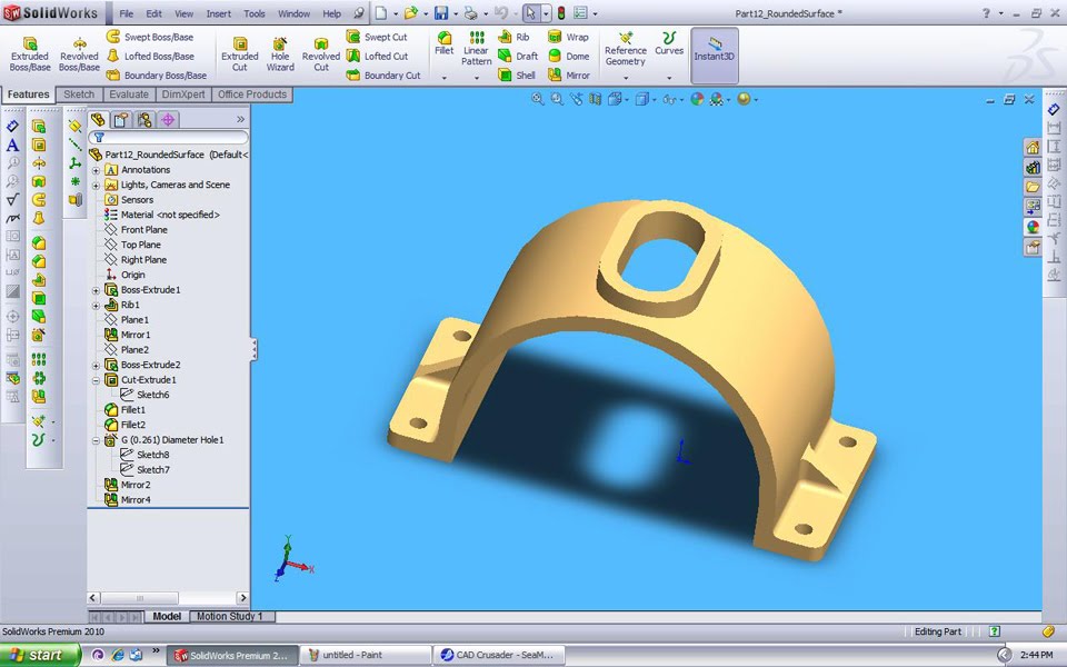 CAD Crusader: SOLIDWORKS, Part Design 6, Lab Exercise 1
