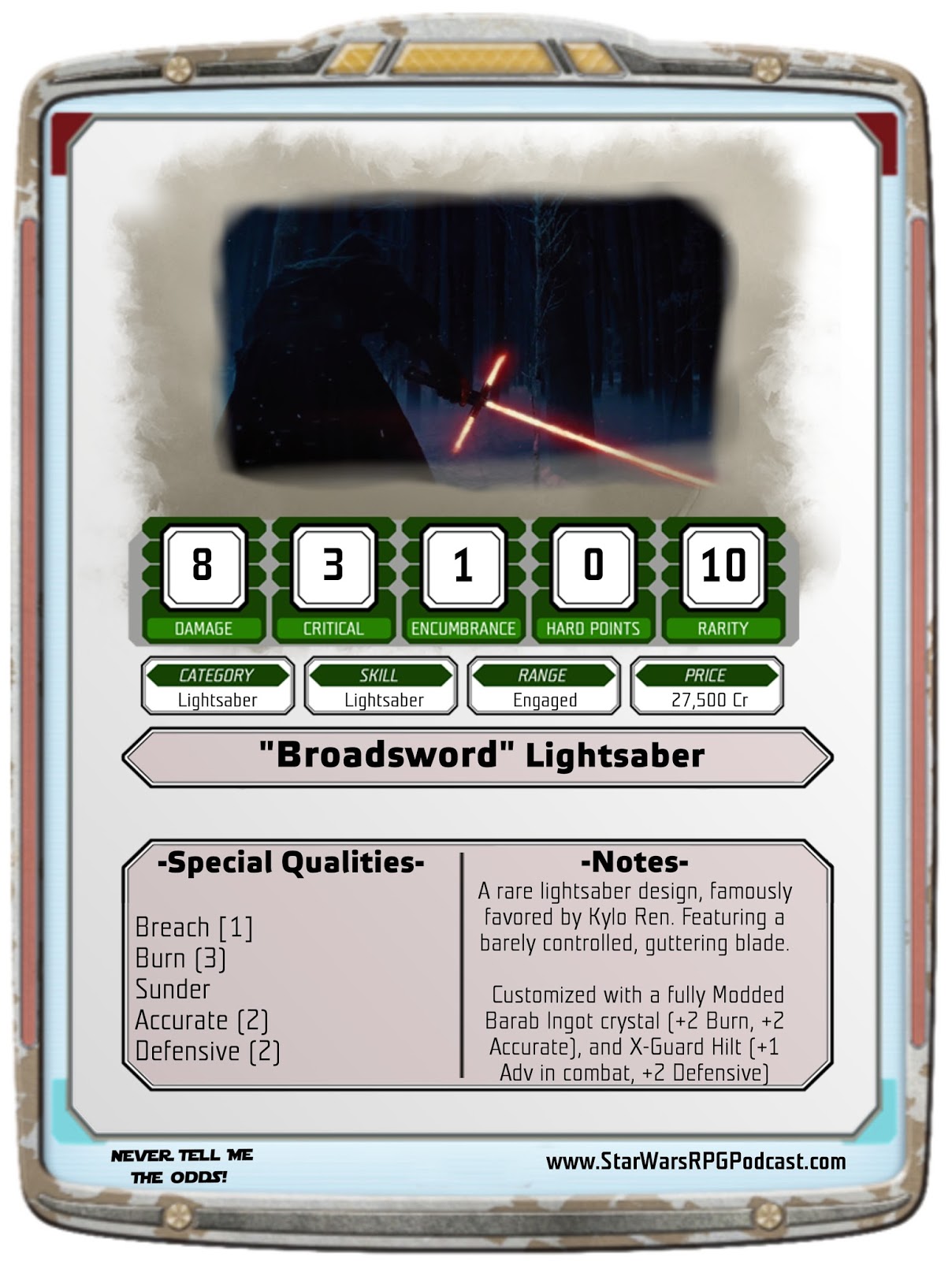 Never Tell Me The Odds: Variant and Exotic Lightsabers - Game Supplement