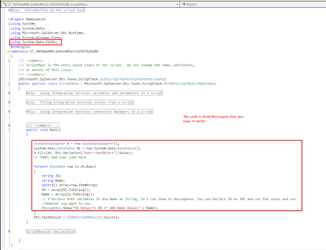 Sqlsolutions And Ssis Ssis How To Read Object Type Variable In Script Task Script Task Ssis 9836
