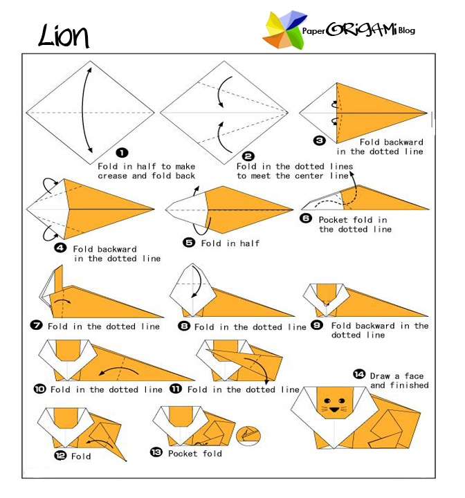 Animals Origami: lion | Paper Origami Guide