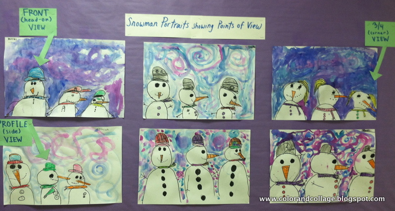 Color, collage, and much more: Snowman portraits, exploring directions
