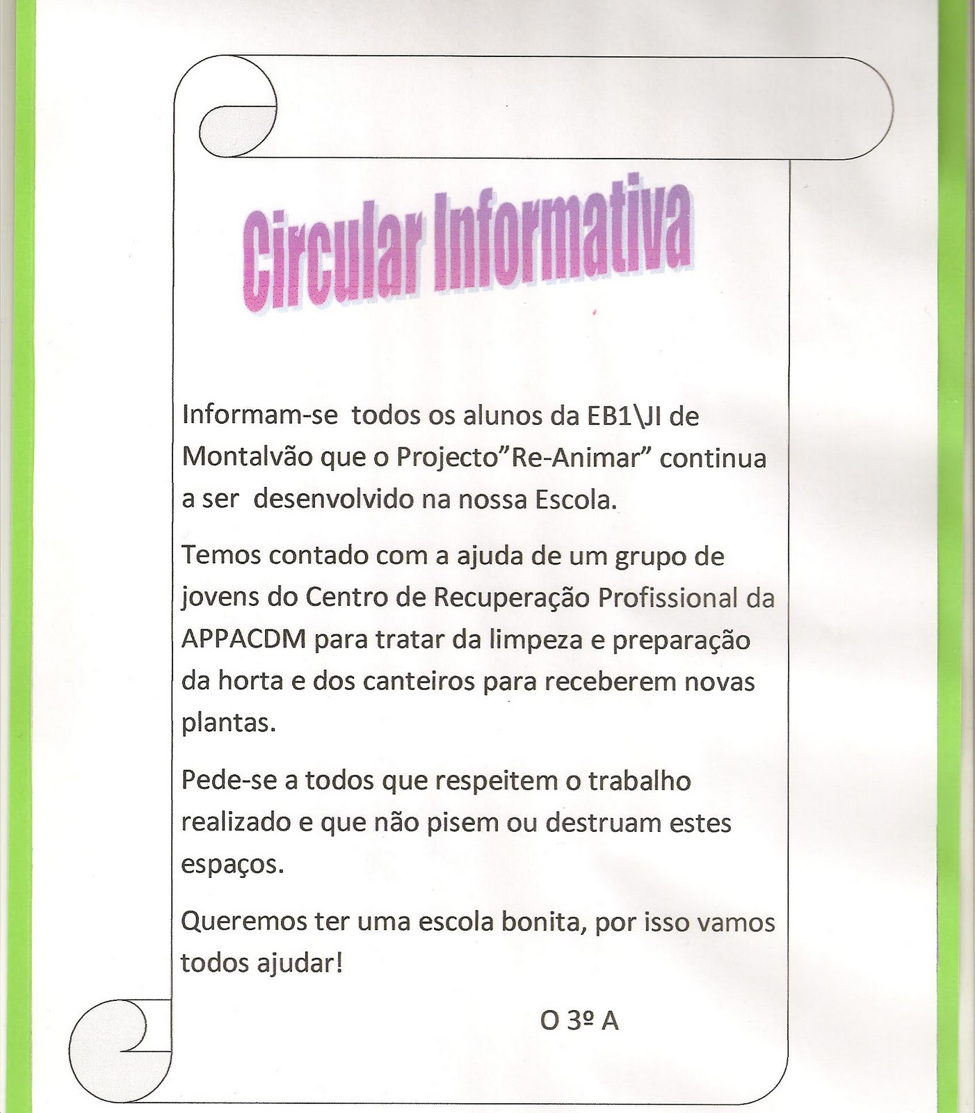 Projecto “Re – Animar a Escola”