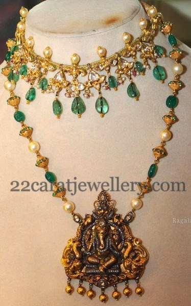 Beads Set with Dull Finish Locket - Jewellery Designs