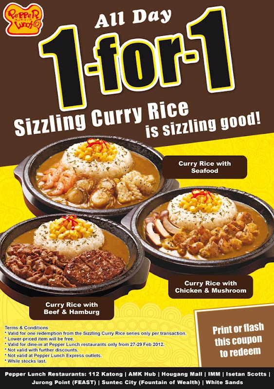 FoodieFC: Pepper Lunch Buy 1 Get 1 Free Sizzling Curry Rice (27 to 29 Feb 2012)
