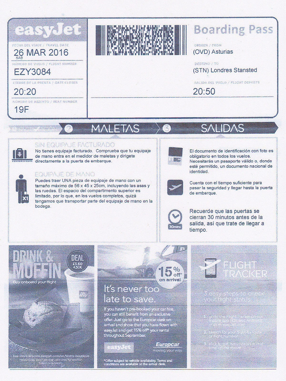 The traveler's drawer: EASYJET. Boarding Pass for the flight EZY3084 ...