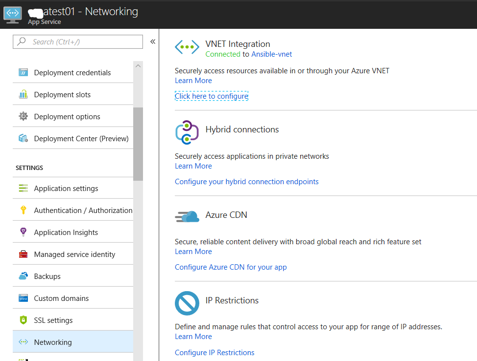 Azure Web App Vnet Integration - Hub and Spoke Scenario