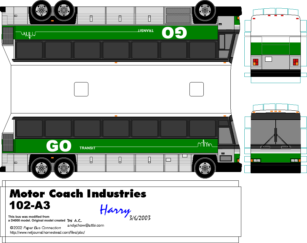 SP. Papel Modelismo: PaperBus Motor Coach Industries 102-A3 - GO Transit