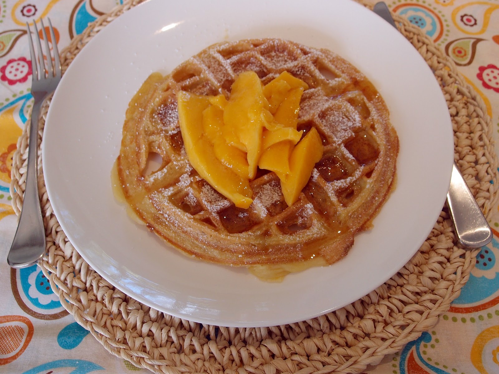 Milk and Honey: Toasted Coconut Waffles with Fresh Mangoes and Palm Syrup