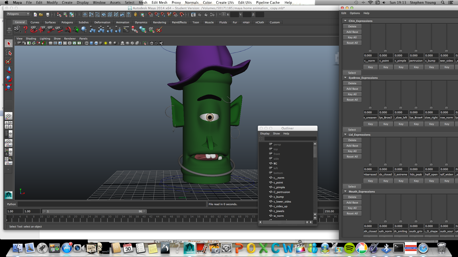 Maya characters: animating test shots and time line