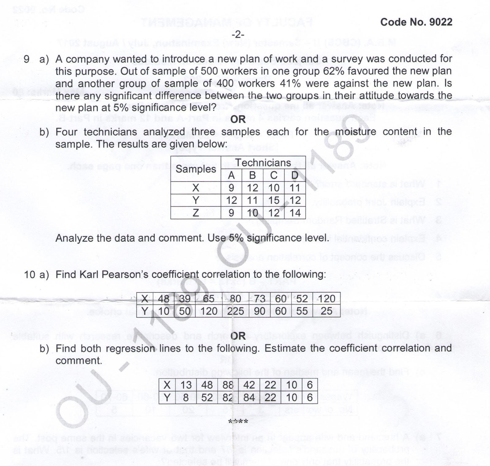 M.B.A. (CBSE) II - Semester Examination Sample Question Papers (OU)
