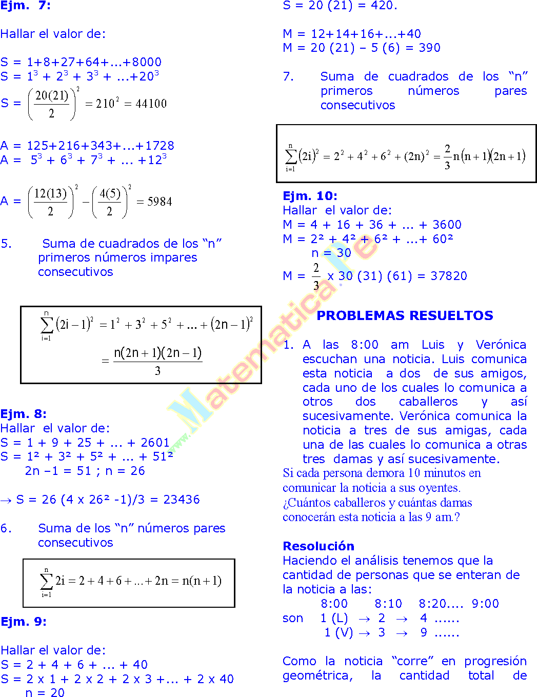 SUMATORIAS EJERCICIOS RESUELTOS DE RAZONAMIENTO MATEMÁTICO ...