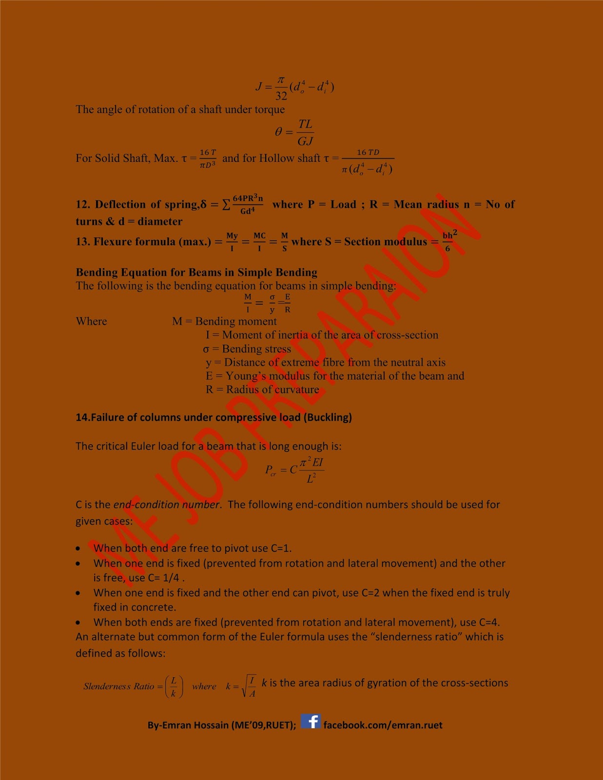 Mechanical Engineering: Formulas of Strength of Materials