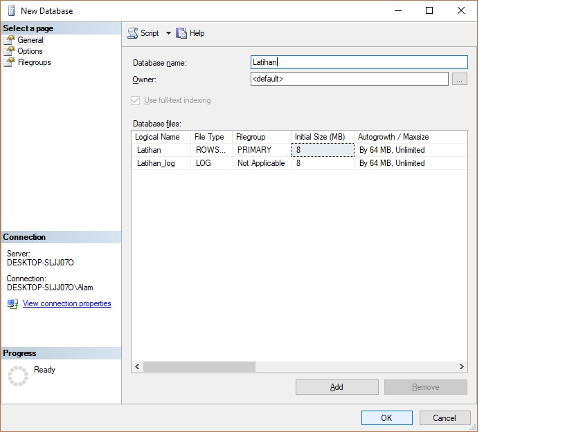 Nu Alam: SQL Server : Membuat Database dan Tabel