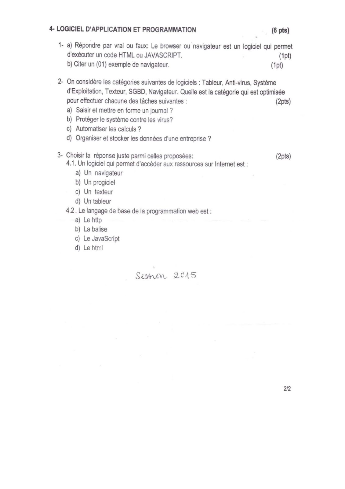 Corrigée épreuve BAC 2015