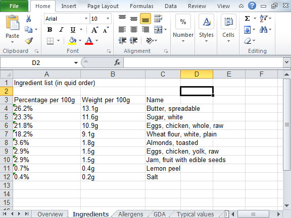 Food labelling made easy - a la calc blog: New feature: Excel export ...