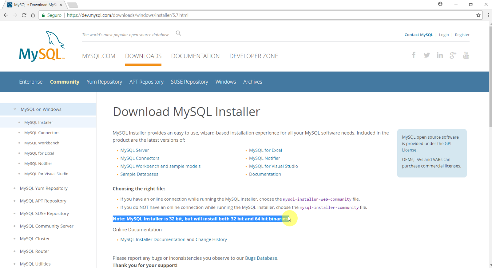 Instalação do MySQL 5.7 para Windows