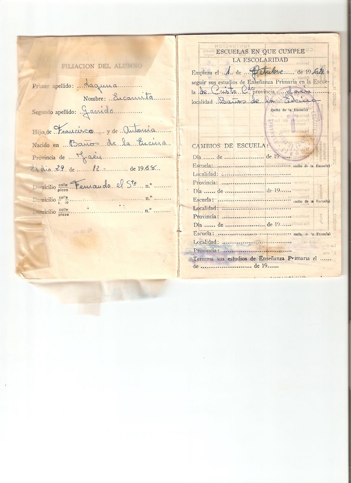 MIS RECUERDOS , RECETAS Y POEMAS: CARTILLA DE ESCOLARIDAD