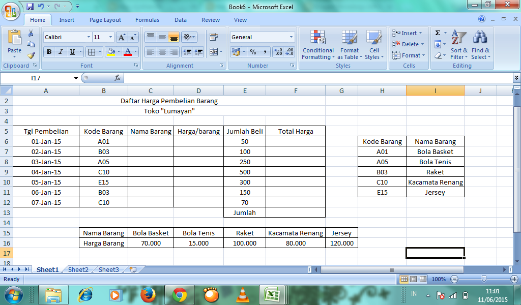 Blogger Pemalang: Cara Menggunakan Fungsi VLOOKUP dan HLOOKUP di Microsoft Excel 2007