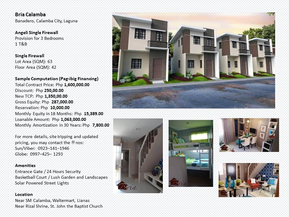 OUR HOMES PH - House and Lot for Sale: BRIA CALAMBA ANGELI SINGLE FIREWALL
