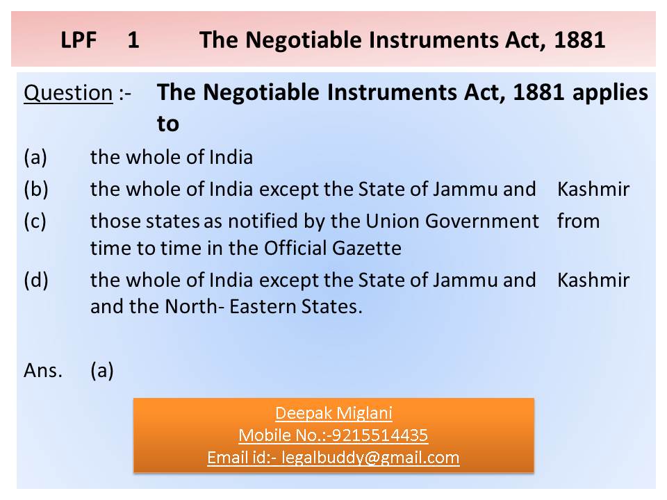 Legal Point: The Negotiable Instruments Act, 1881