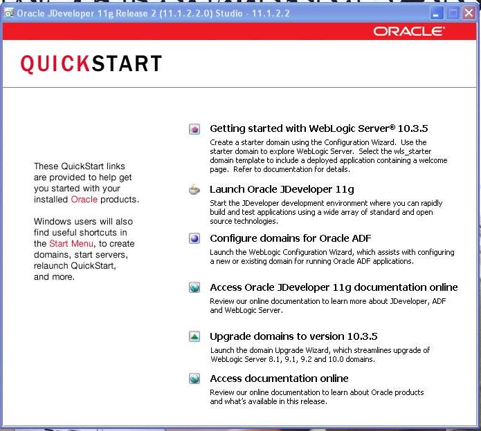 How To Install Jdeveloper 11g Ide Adf Run Time And Web Logic Server