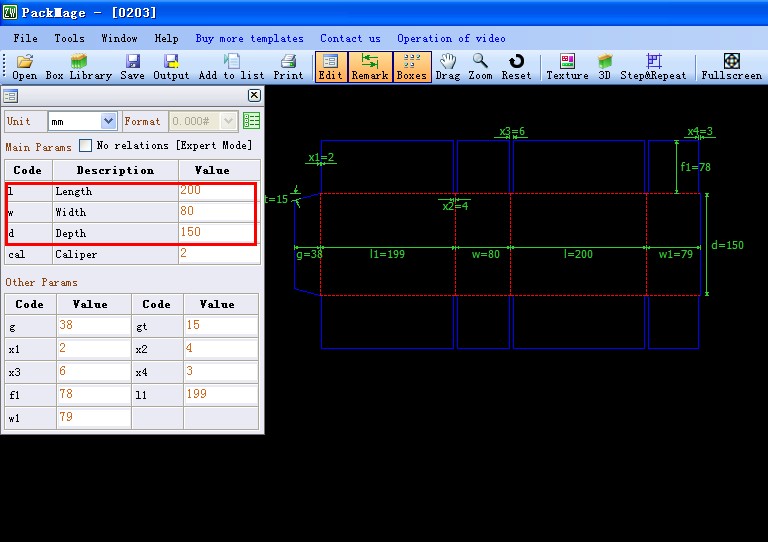 1000 box template: Packing design of the box 0203