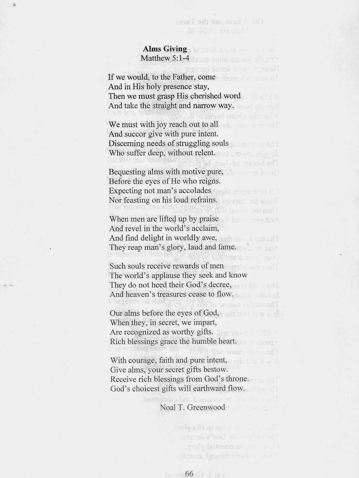 Thoughts From Noal: Alms Gving