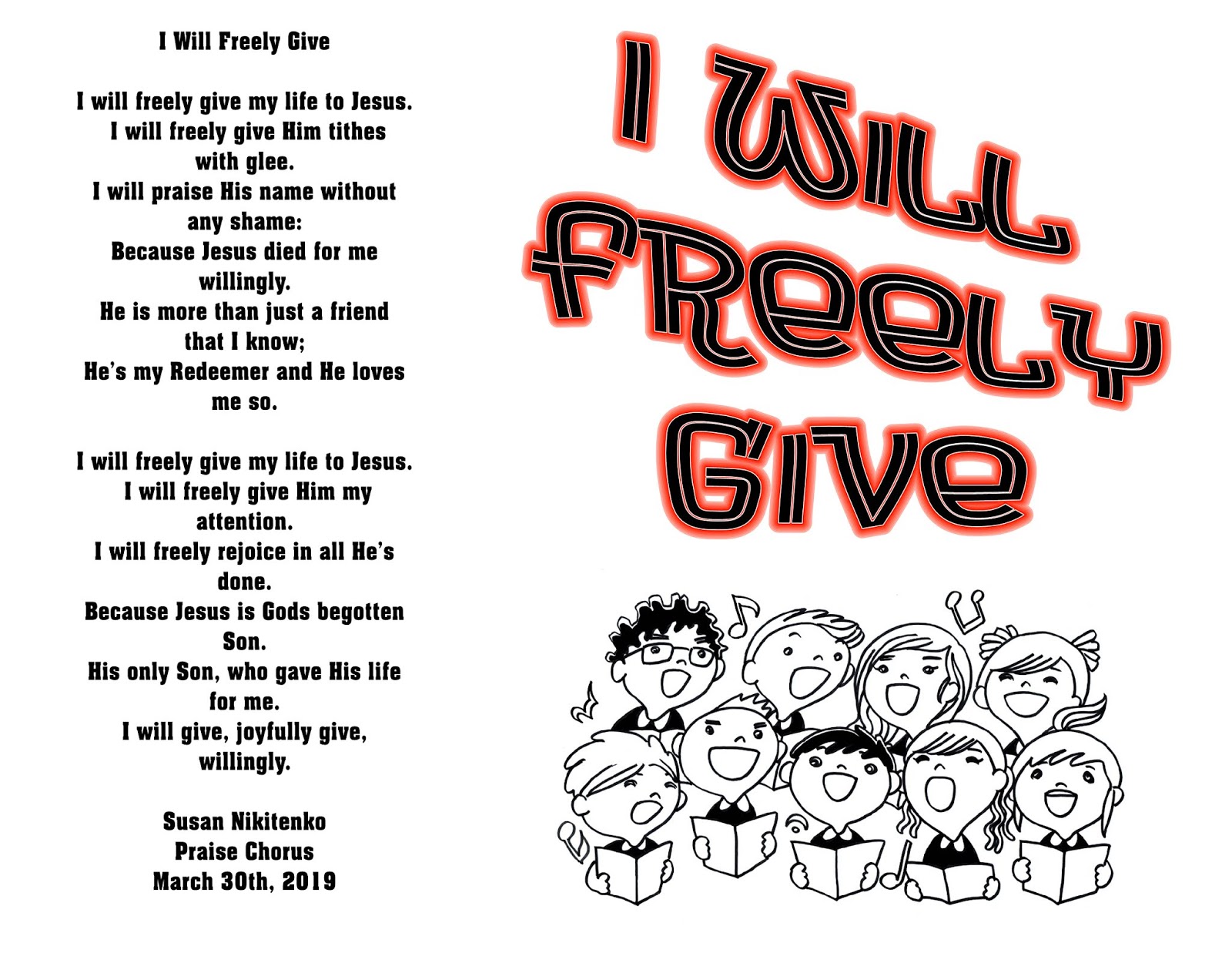 Children's Gems In My Treasure Box: I Will Freely Give ( Praise Chorus)