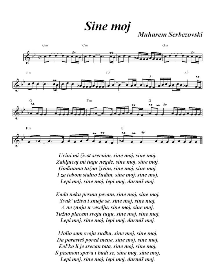 NOTE | DOMACE I STRANE: SINE MOJ NOTE AKORDI TEKST