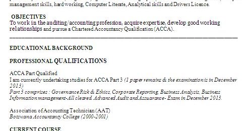 ACCA Finalist Resume Format in Word Format Free Download